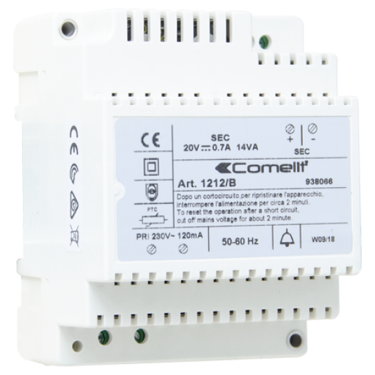 Comelit 1212/B 15VA transformer 0-230/0-20V with PTC