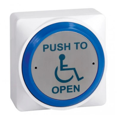 STP SPB020S Surface blue rim plastic exit button with disabled logo